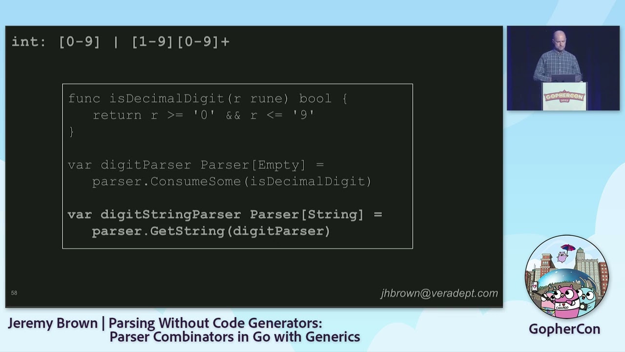 GopherCon 2022: Parsing w/o Code Generators: Parser Combinators in Go with Generics - Jeremy Brown