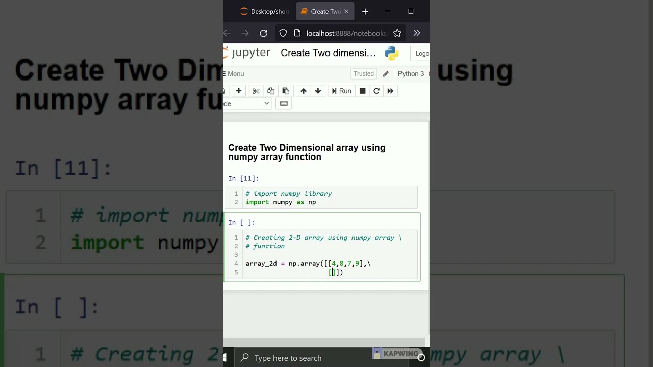 Creating  2-Dimensional array using numpy array function | Codersarts
