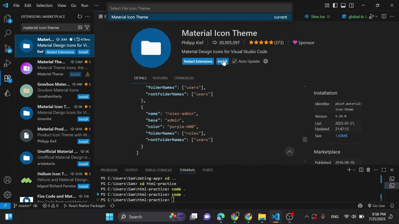 How to stlye your file and folder icons in VScode