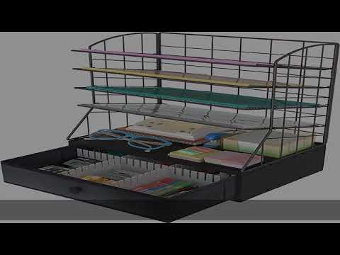 5-Trays File Organizer with Drawer,Mesh Desk Organizers,Letter Tray Paper Organizer,Height Adjustab