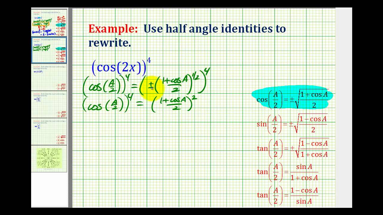 Example:  Rewrite a Trig Expression Using a Half Angle Identity
