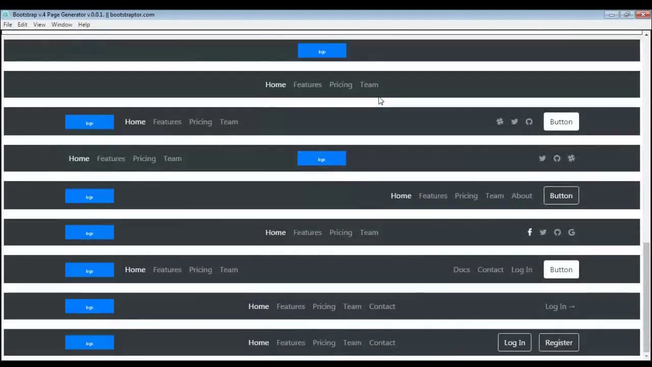 Bootstrap version 4 BluePrints blocks page generator