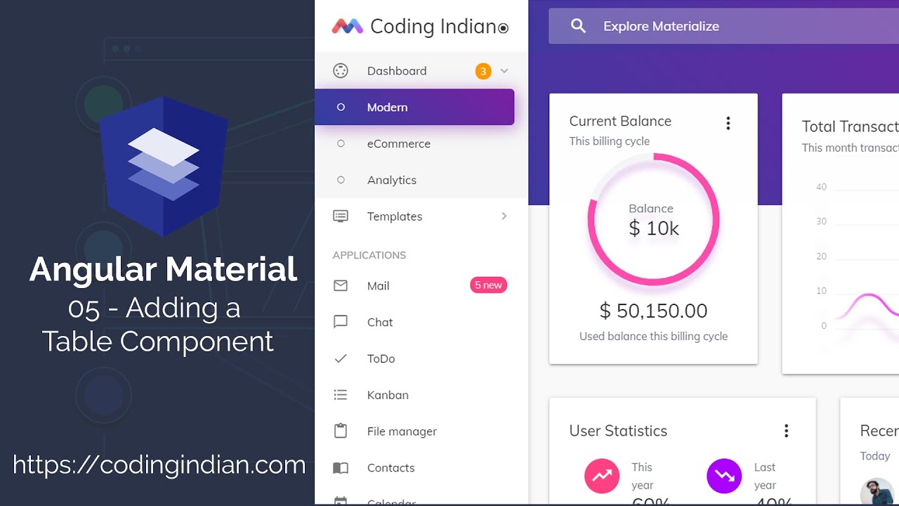 Angular Material | 05 | Adding a Table Component | codingindian.com