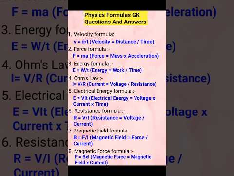 physics formula Gk Questions and Answers | Gk Quiz