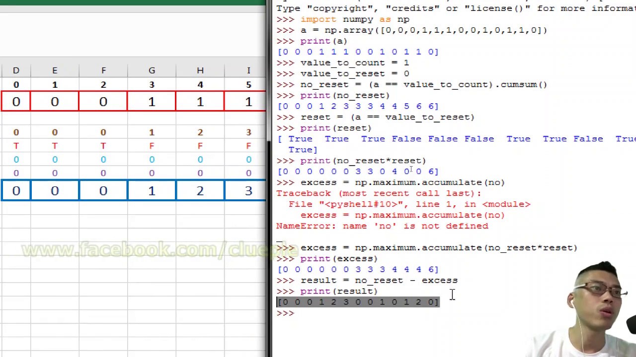 Numpy Cumsum With Reset At Zero | Thanks DSM at Stackoverflow