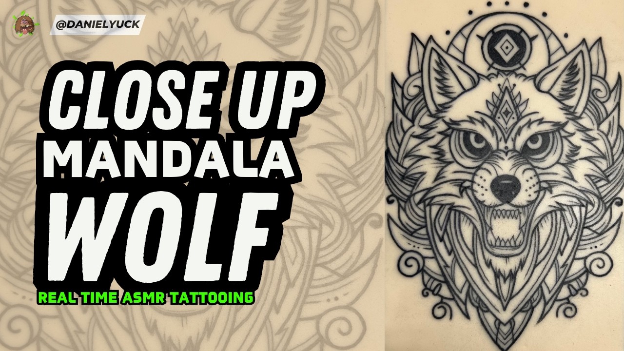 Real-Time Mandala Wolf Tattoo (ASMR) | Clean Linework Tattoo Process