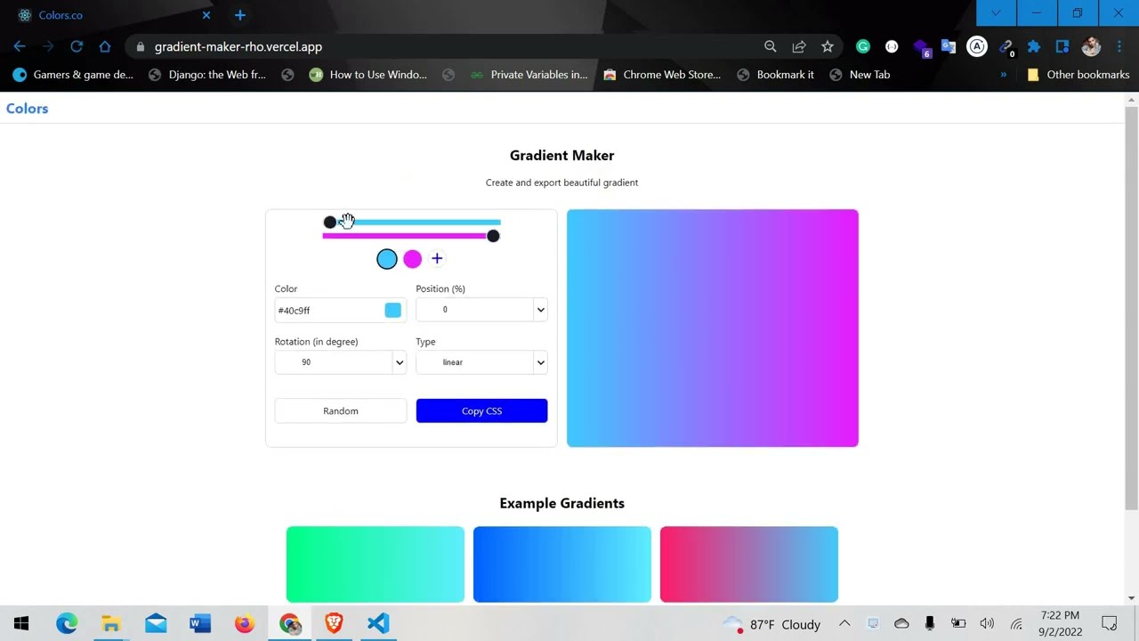 Gradient maker with Reactjs and Css
