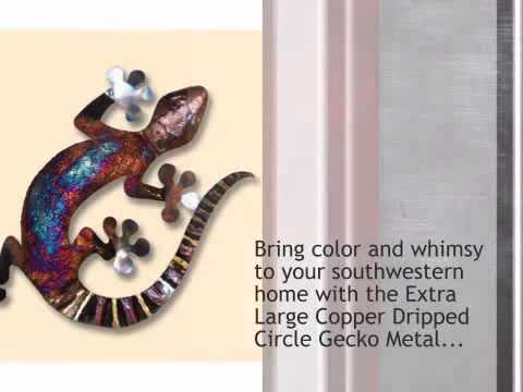 Copper Dripped Circle Gecko Metal Wall Art - Extra Large - lonestarwesterndecor.com