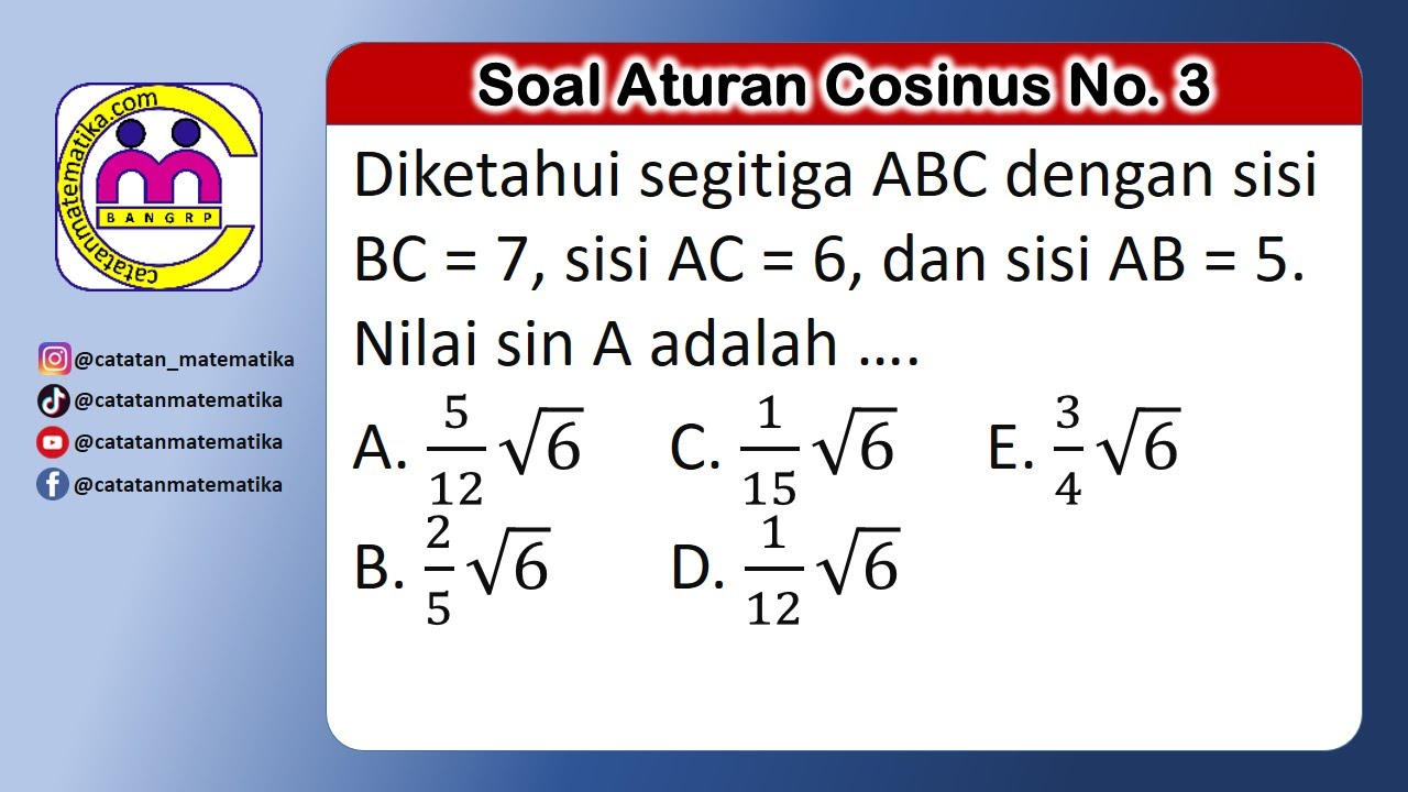 Pembahasan Soal Aturan Cosinus No. 3 - Catatan Matematika