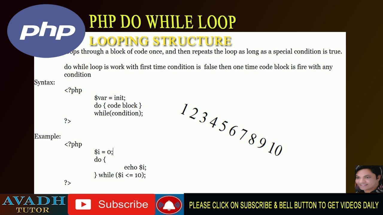do while loop in php | php looping structure | php tutorial | avadh tutor