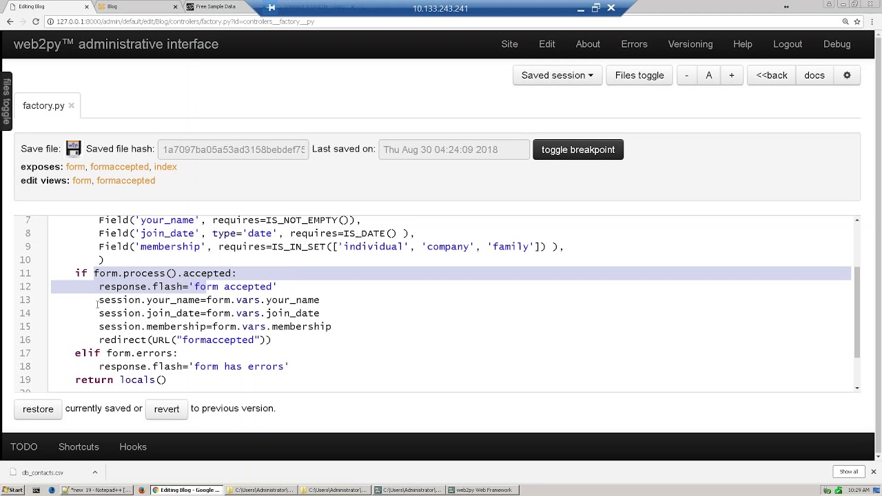 Web development using web2py and python part 25