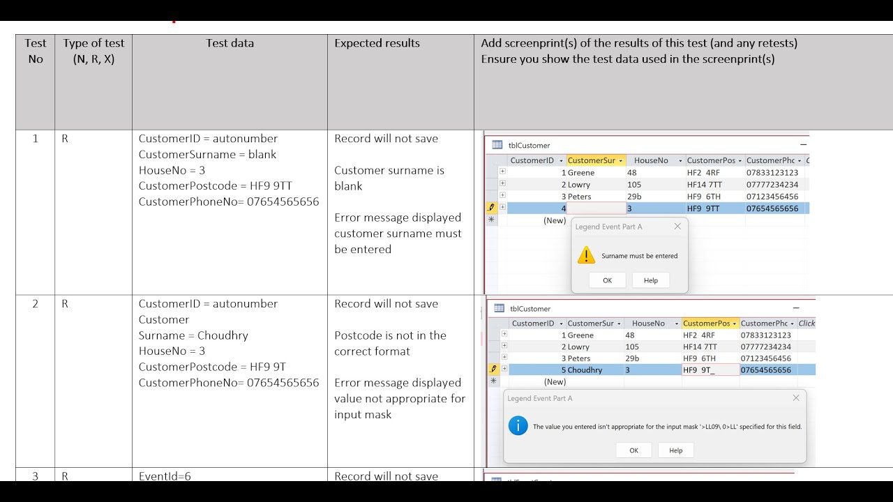 6 Legend Events (Test Table Structure and Validation)