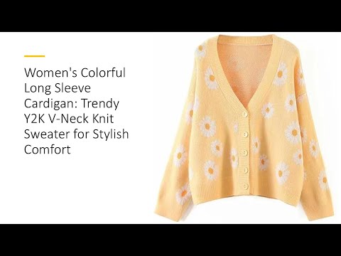 Women's Colorful Long Sleeve Cardigan: Trendy Y2K V-Neck Knit Sweater for Stylish Comfort