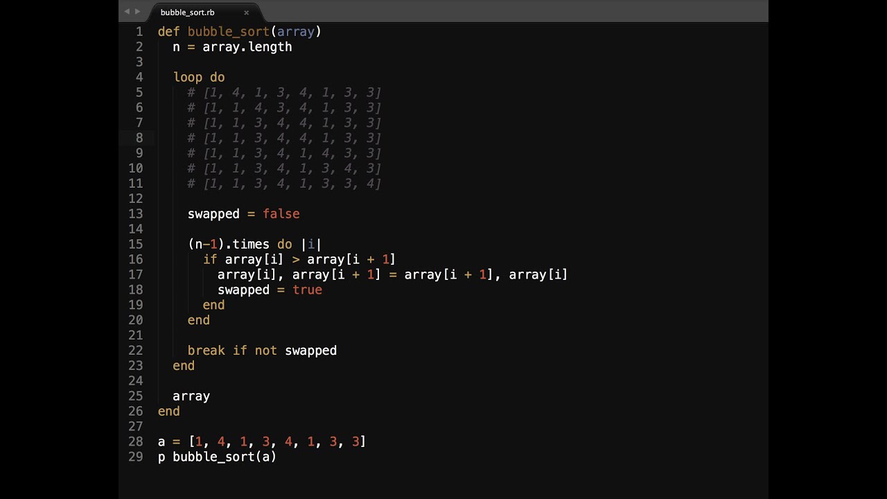 Bubble sort algorithm implementation in Ruby