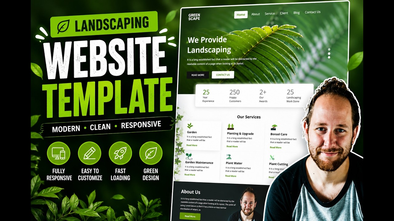 Modern Landscaping Website Template Free Download | HTML CSS Responsive Design