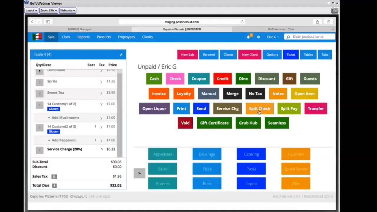 POS on Cloud Full Service Restaurant Demo