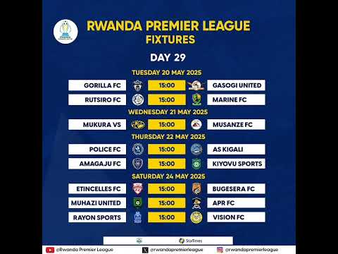 RWANDA PREMIER LEAGUE FIXTURES DAY 29