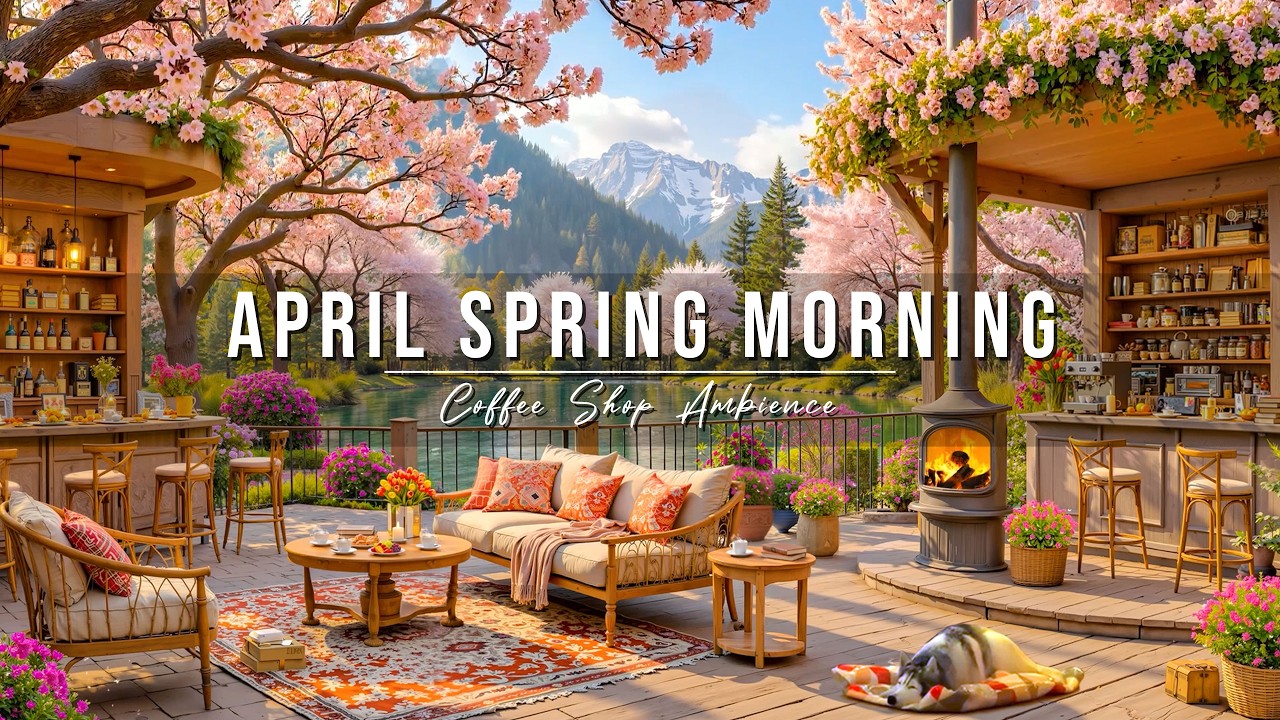 Peaceful April Spring Morning at Outdoor Coffee Shop Ambience 🌸 Smooth Jazz Music to Start Your Day