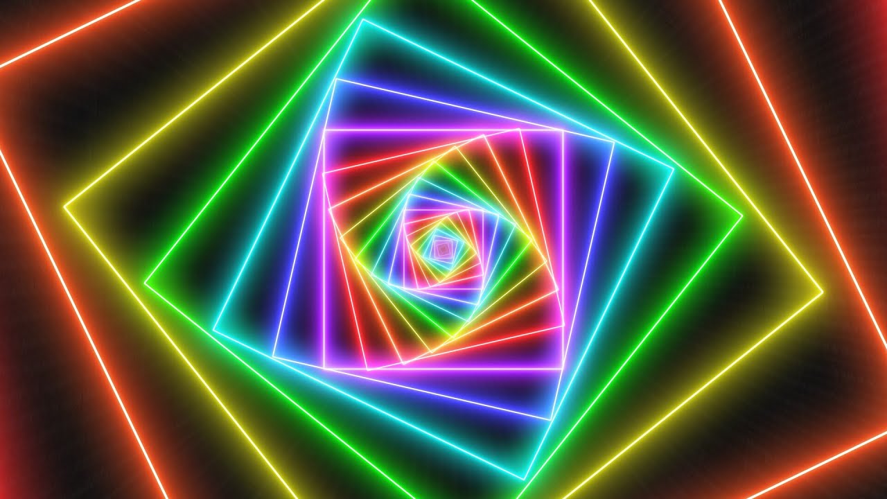 Fly through Futuristic Neon Glow Rainbow Tunnel Perspective Lights 4K UHD 60fps 1 Hour Video Loop