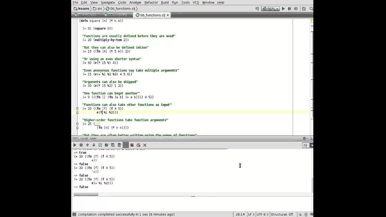 Clojure Koans 6 - Functions
