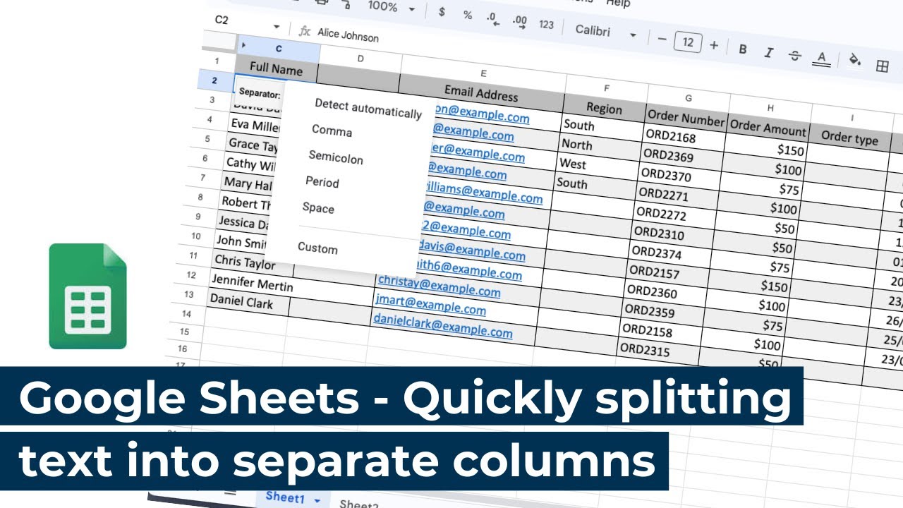 Google Sheets - Quickly splitting text into separate columns