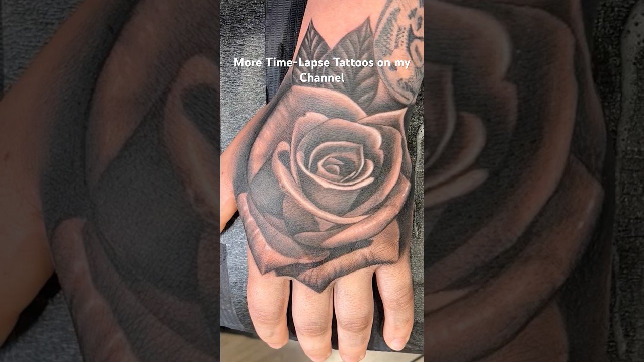 Hand Tattoo Time-Lapse: Realistic Rose in Black & Grey
