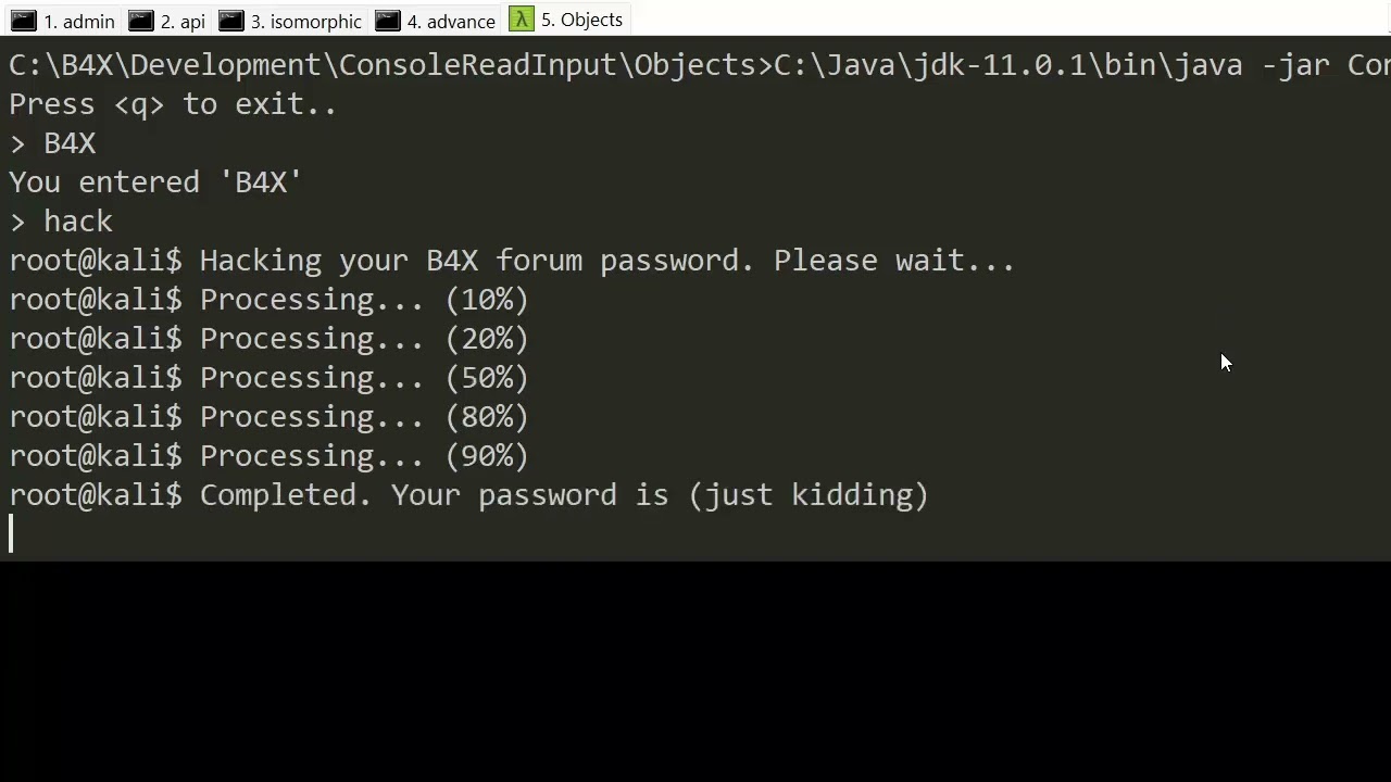 [B4X] B4J Console Input Demo