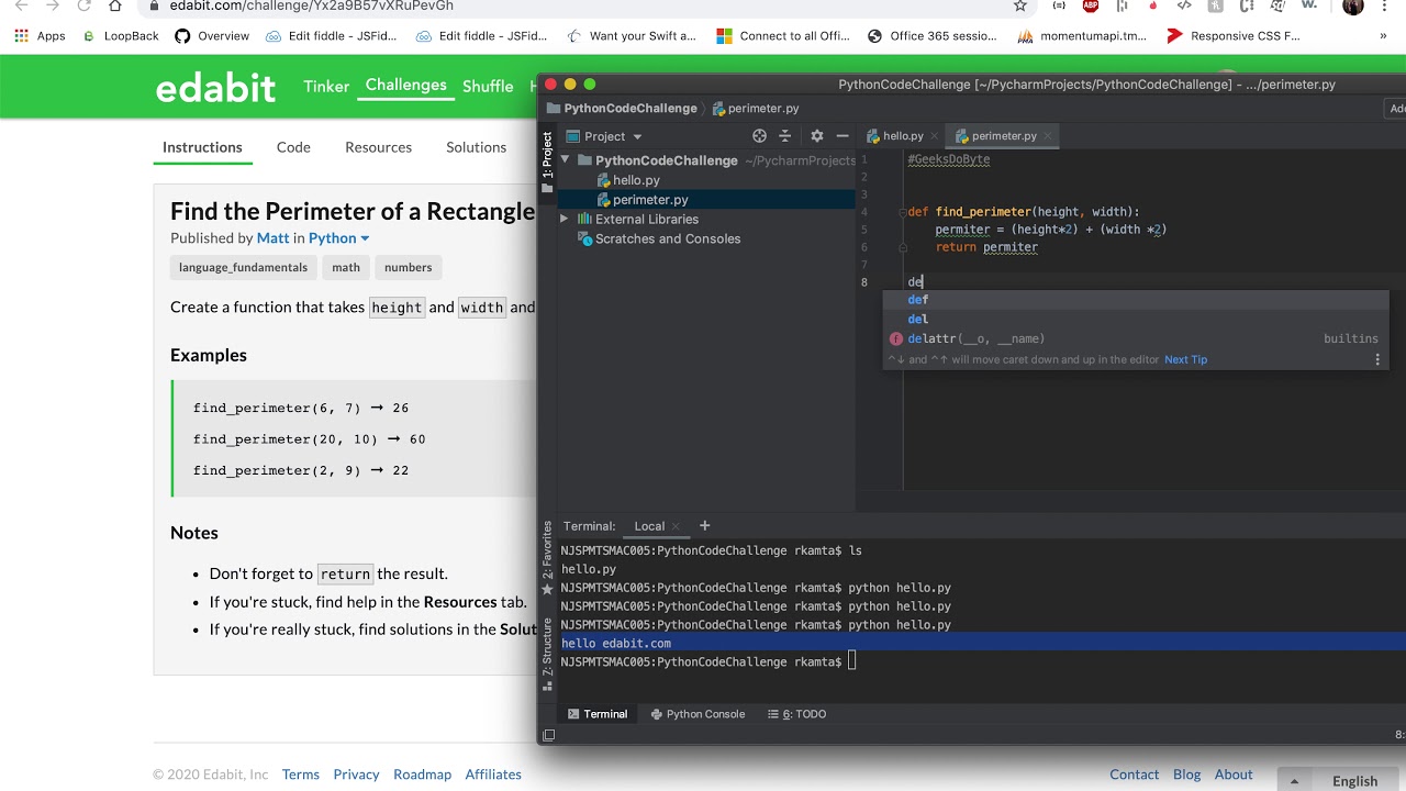 Python edabit Challenge : Find the Perimeter of a Rectangle
