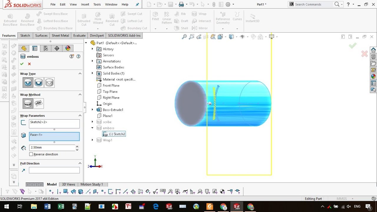 「DESIGN 40」 Wrap feature - emboss deboss scribe - solidworks tutorial