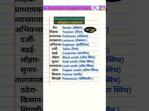 व्यवसाय (Occupation Vocabulary)।👍👍🔥 Important English Words #shorts #youtubeshorts #english #study