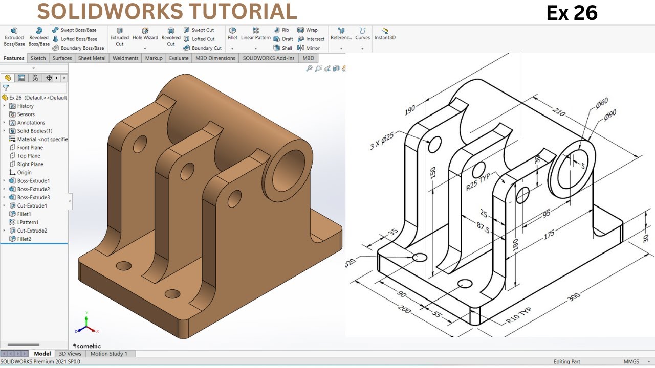 SolidWorks 3D Modeling Tutorial: Ex 26 | Tips and Tricks for Complex Designs
