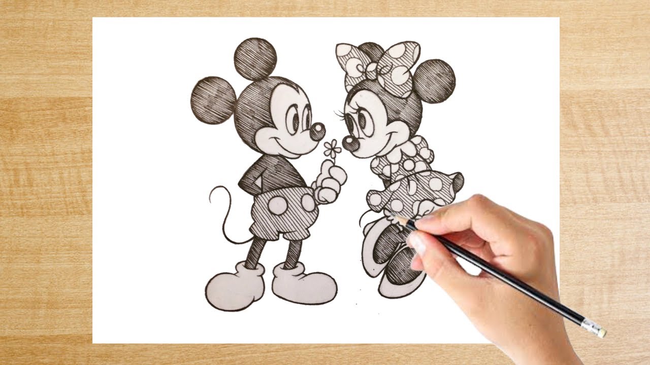 Mickey mouse sketch / Mickey and Minnie pencil sketch