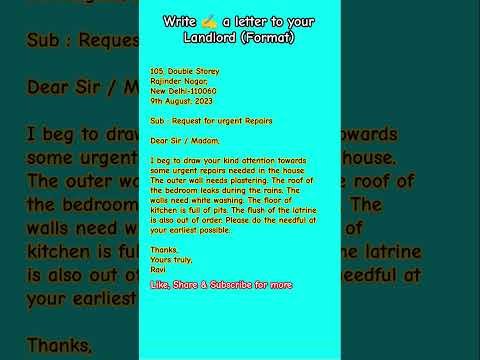 Write ✍️ a letter to your Landlord, requesting for urgent repairs of the house occupied by you