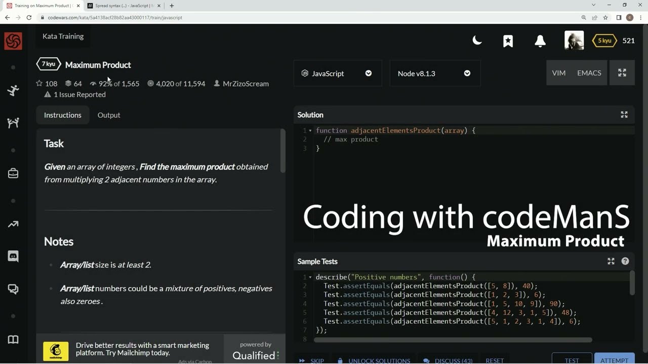 Codewars 7 kyu Maximum Product JavaScript