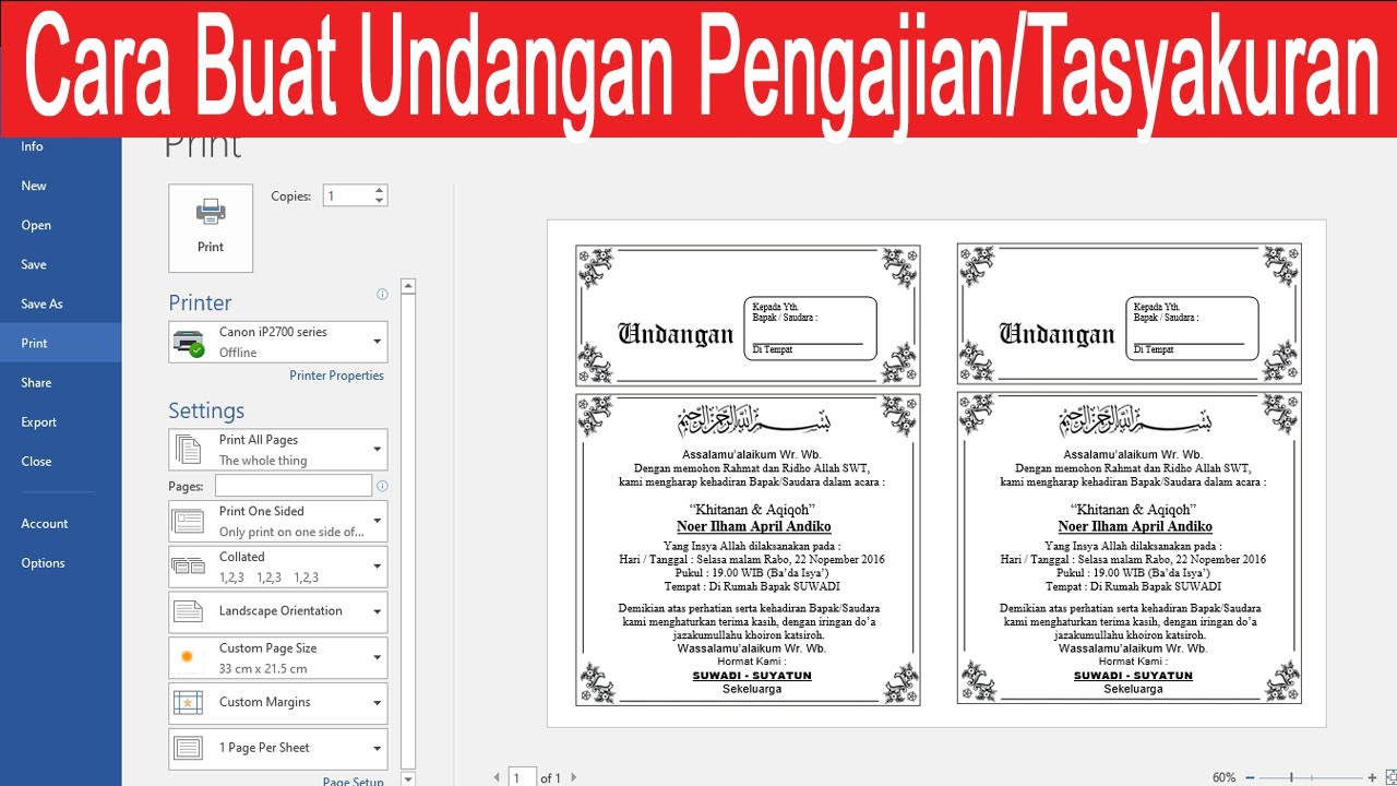 cara membuat undangan pengajian atau syukuran