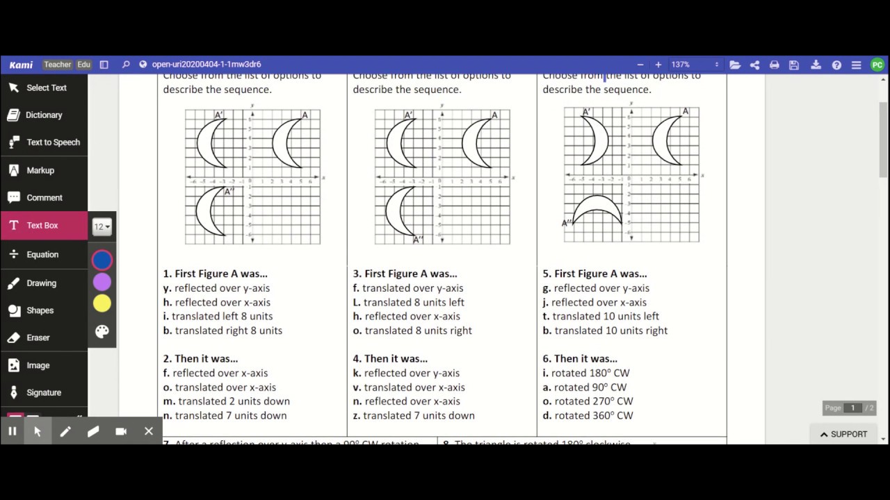 Sequence of Transformations Worksheet- Tutorial/Instructions