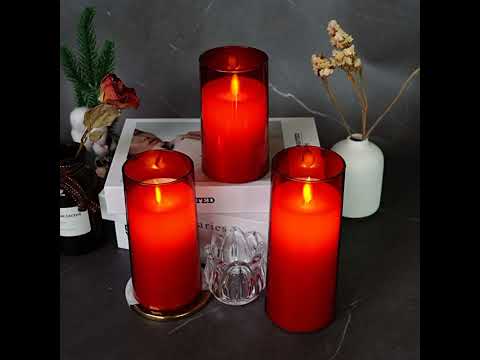 Homemory Gray Flickering Flameless Candles, Battery Operated Acrylic LED PillarCandles RemoteControl