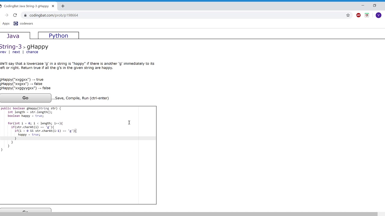String- 3 (gHappy) Java Tutorial || codingbat.com