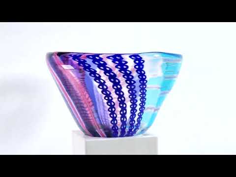 Handmade Murano Glass Bowl - Blue/Pink - Made In Italy