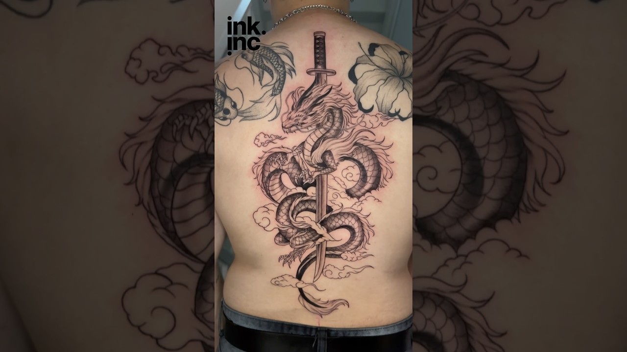 Traditional Japanese Dragon & Sword Tattoo.