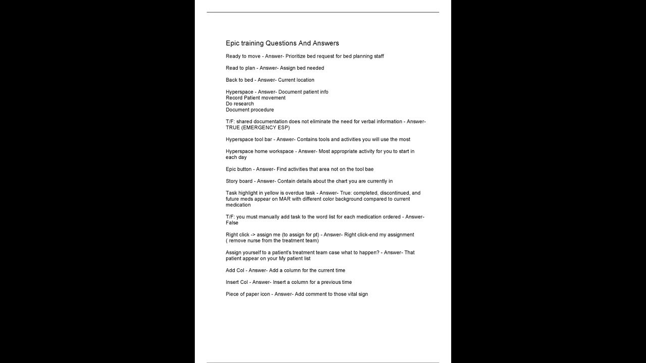 Epic training Questions And Answers