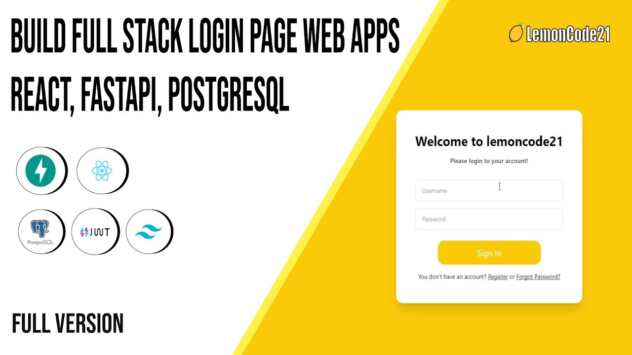 Build Full Stack Login Page React, FastAPI, Postgresql, Tailwindcss  Full Version