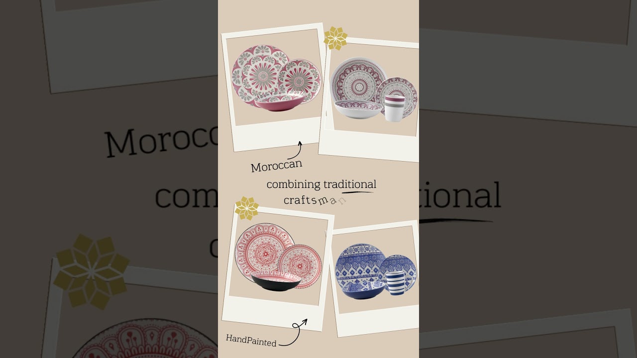 Ethnic Dishes in Colored Pad Printing And Modern Stoneware 12/16/18 Pieces