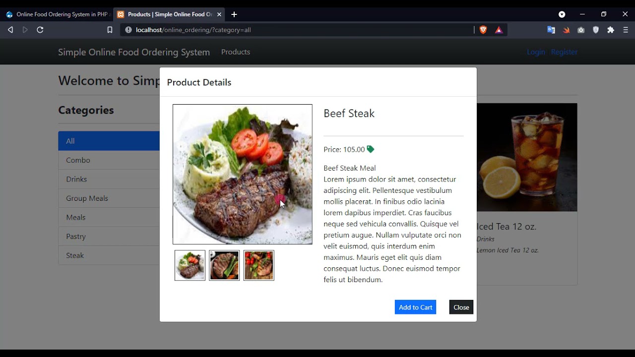 Online Food Ordering System in PHP and SQLite Database DEMO