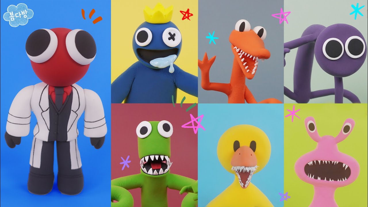 Roblox Rainbow friends Stop Motion animation with clay(red,blue,orange,purple,green,yellow,pink)