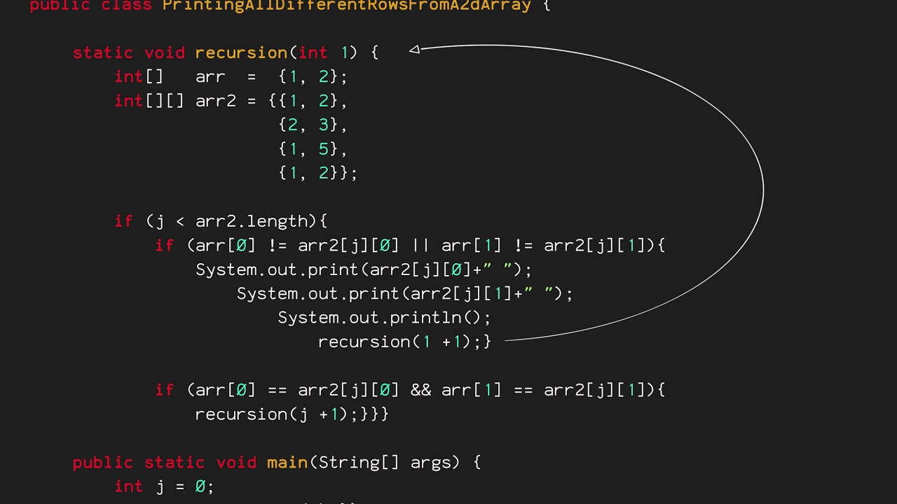 Printing All Different Rows From A 2d Array Using Recursion