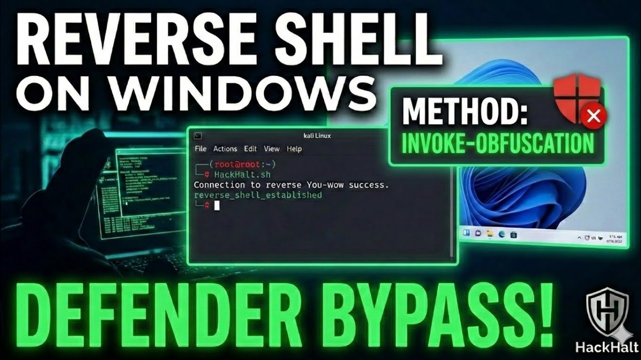​Windows Hack: How to Bypass Windows Defender: Reverse Shell & Invoke-Obfuscation | HackHalt