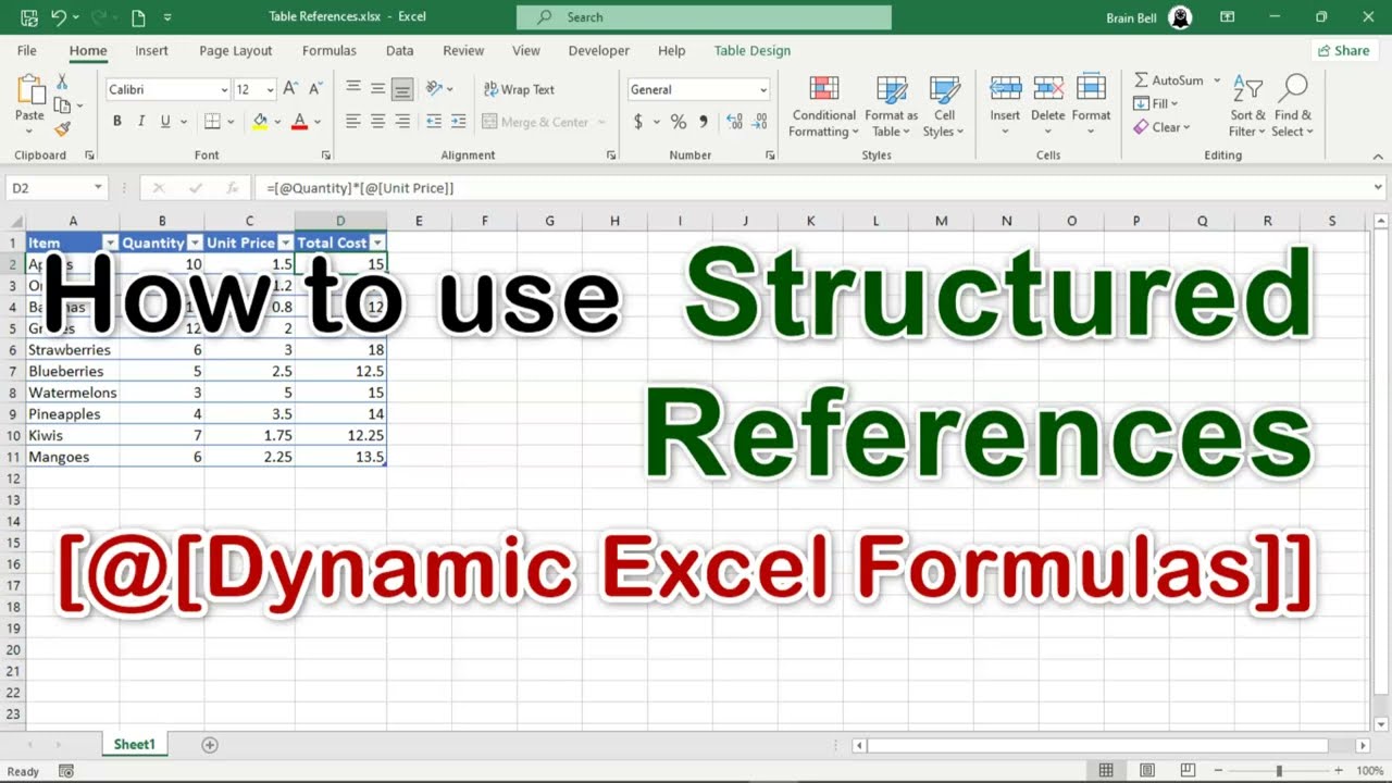 How to Use Structured References in Excel: Table, Column, and Item Specifiers