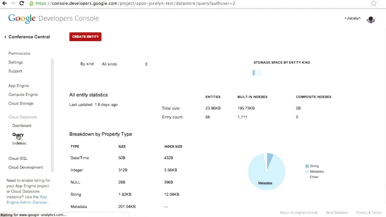 Datastore Dashboard - Developing Scalable Apps with Java
