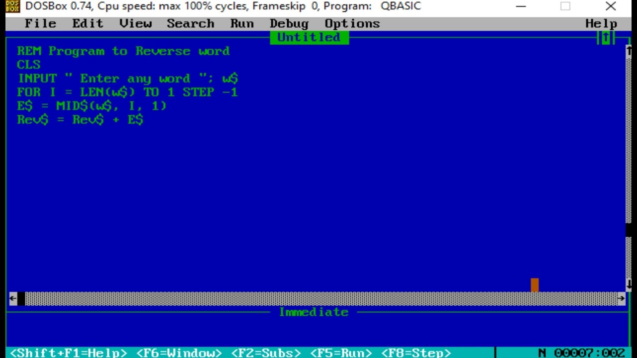 How to reverse a string in qbasic
